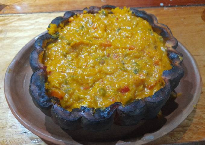 Zapallo con pollo y rehogado de morrón y cebolla en vino y queso Receta ...