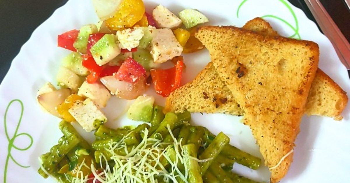 Pesto Pasta With Paneer Salad Recipe by Suchitra S(Radhika S) - Cookpad