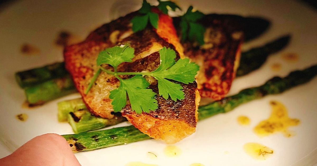 Pan Fried Sea Bass, Chargrilled Asparagus & Lemon Dill Butter Recipe by ...