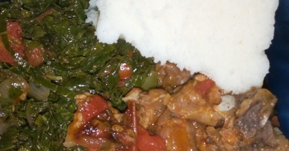 Ugali, Beef Stew And Kales+ Spinach Recipe by Huldah Mwandikwa - Cookpad