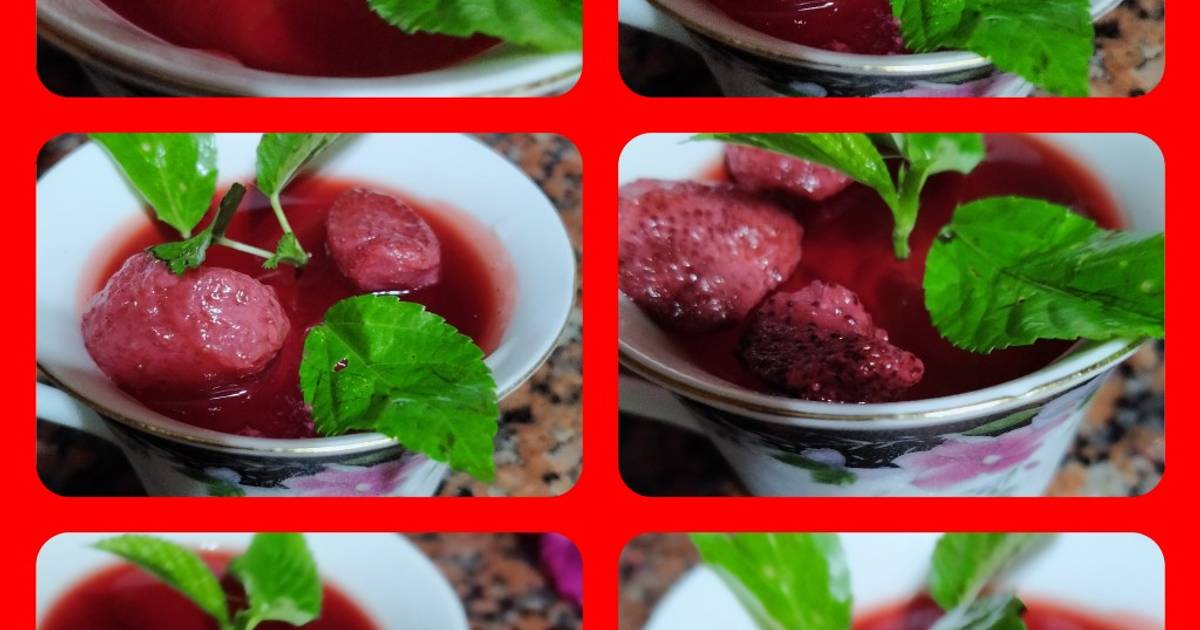 طريقة عمل جيلى الفراولة وأوراق النعناع الأخضر المنعش على اصولها بطريقة ...