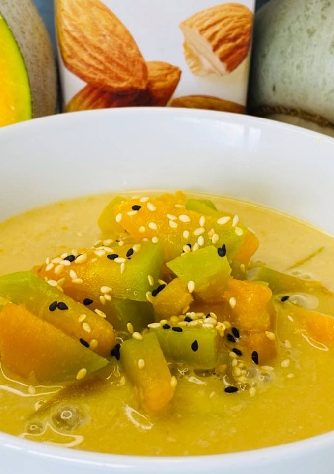 สูตร ฟักทองแกงบวด แกงบวดฟักทอง(ฝรั่ง) ใช้นมอัลมอนด์แทนกะทิ (Plantbased ...