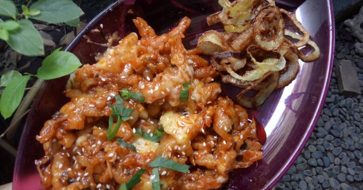 Resep Dakbal (Spicy Chicken Feet Boneless) with fried onion ring oleh ...