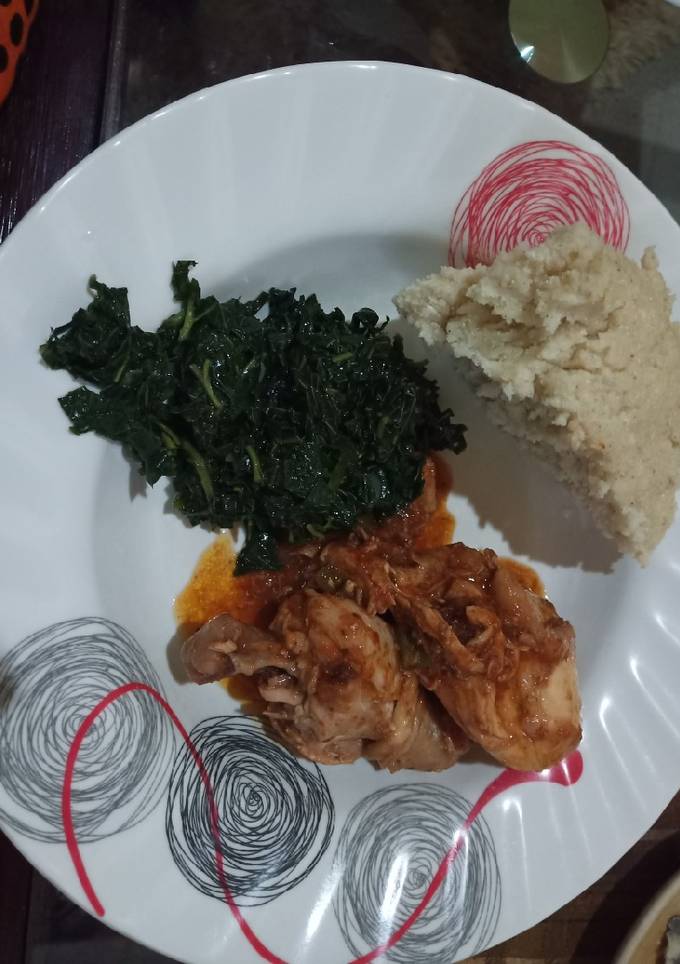 Chicken,Mchicha With Ugali Recipe by Clarah Aluso - Cookpad