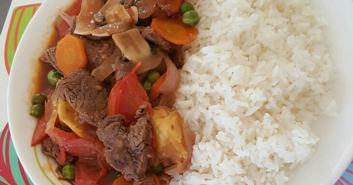 Saltado de carne con champiñones Receta de Eduardo MC- Cookpad