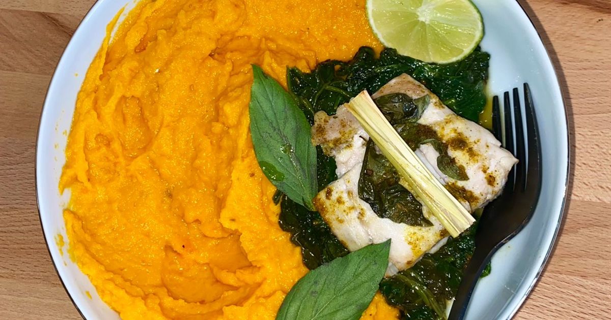 Papillote De Lieu Noir à La Thaï Avec Une Purée De Patate Douce ...