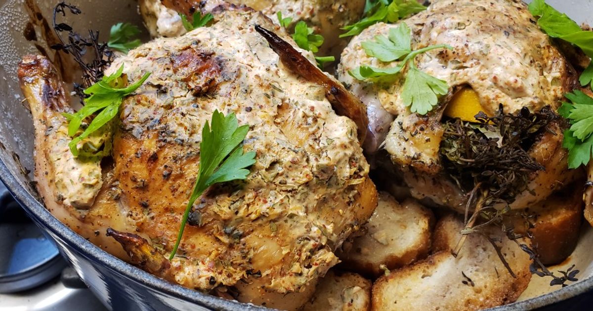 Roasted Cornish Hens Over French Breads With A Rich Creamy Top Recipe ...
