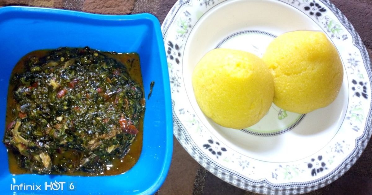 Eba With Vegetable Soup Recipe by Afreeda's_Bakery - Cookpad