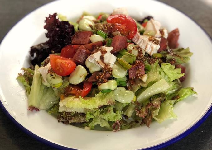 Basque sausage, goats cheese, broad bean and spring onion salad Recipe ...