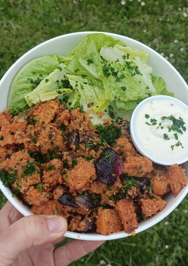 🍠Patate douce croustillante chapelure Panko paprika fumé sauce Feta ...