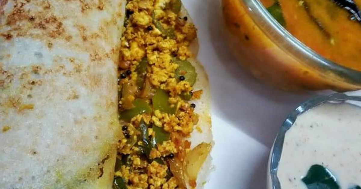 Paneer Masala Dosa With Shambhar Chanadaal Chutney Recipe by Satya Jha ...