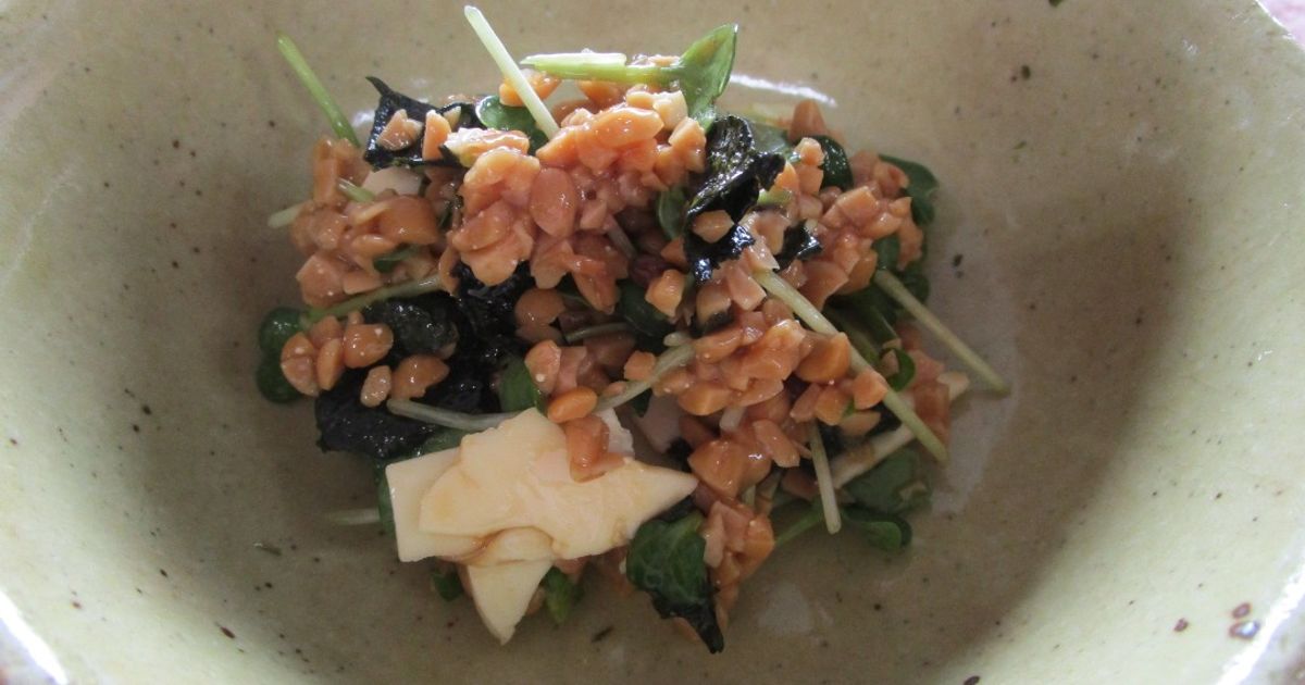Mixed Salad With Natto (Fermented Soy Beans) And White Radish Sprouts ...