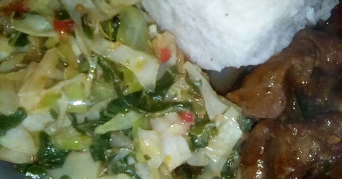 Cabbage And Spinach Served With Ugali And Liver Recipe by Janet Vivian ...