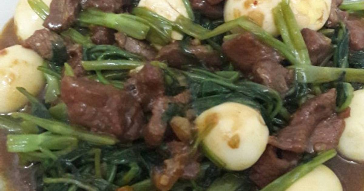 Resep Kangkung Cah Sapi & Telur Puyuh oleh SiangYin - Cookpad