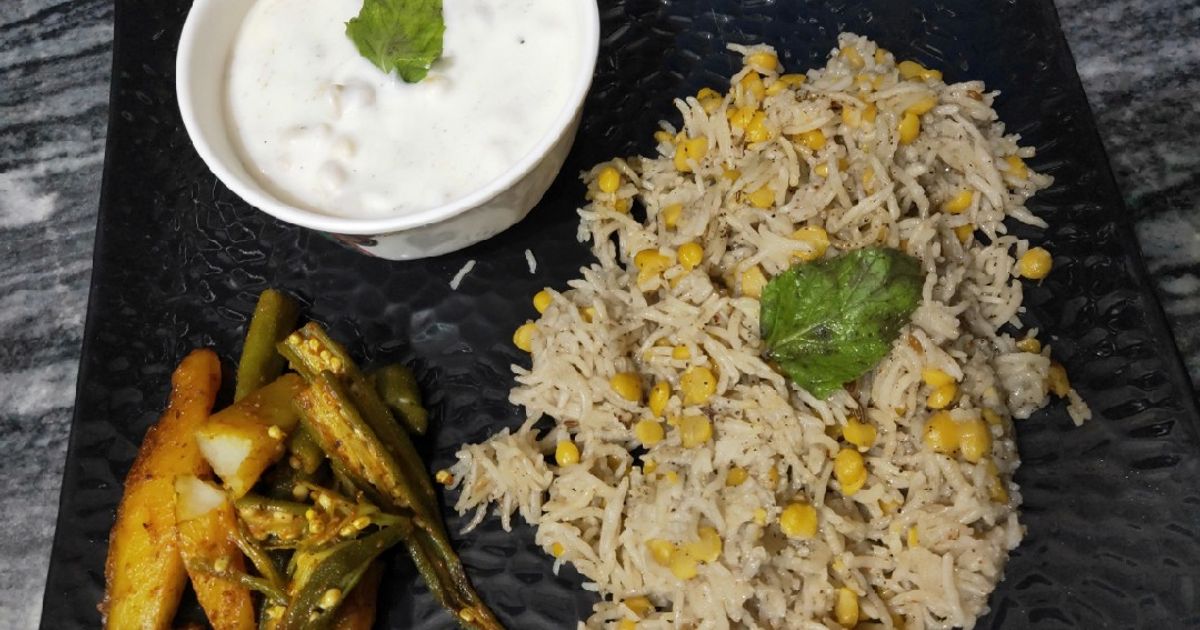 Chana Dal Khichdi With Boondi Ratia And Aloo Bhindi Recipe by Simar Kaur