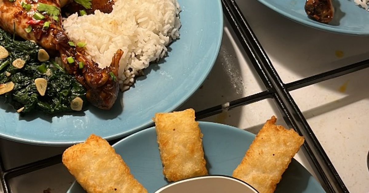 Honey Soy Garlic Chicken, Stir Fried Garlic Spinach And Fried Rice ...