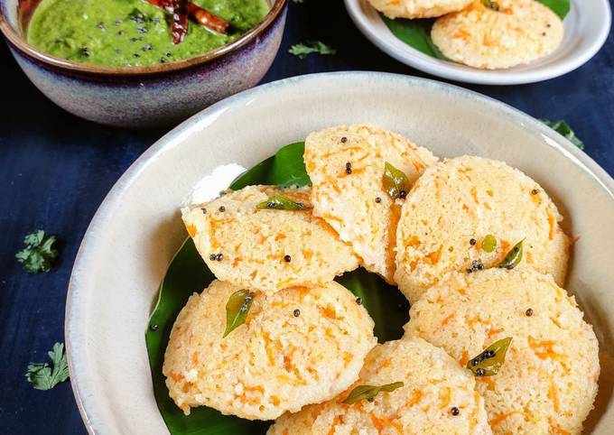 Carrot Idli with coriander coconut chutney Recipe by Swati - Cookpad