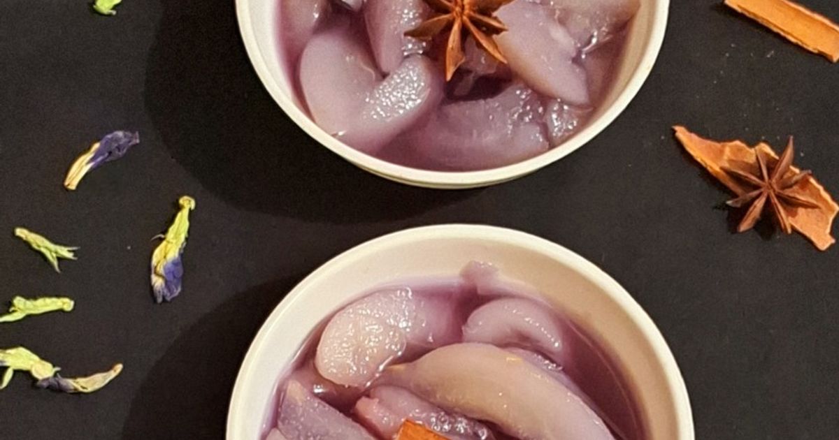 Butterfly Pea Stewed Pears Recipe by Keshma Raichura - Cookpad