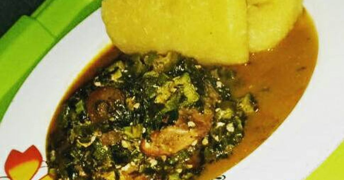 Watery Okro Soup Garnished With Prawn, Pomo, Stock Fish And Beef Recipe ...