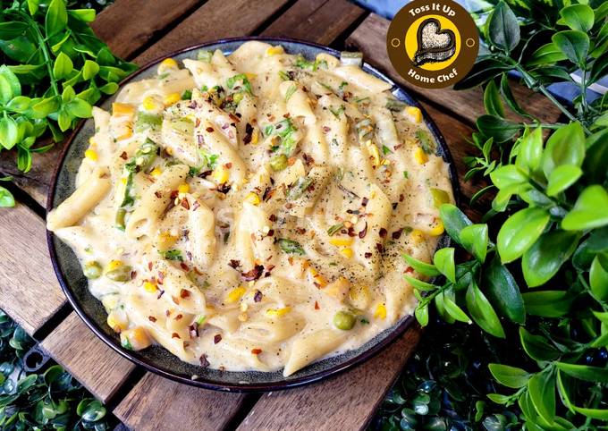 White Sauce Pasta With Veggies One Pot Recipe Recipe By Rumana Irfan Cookpad