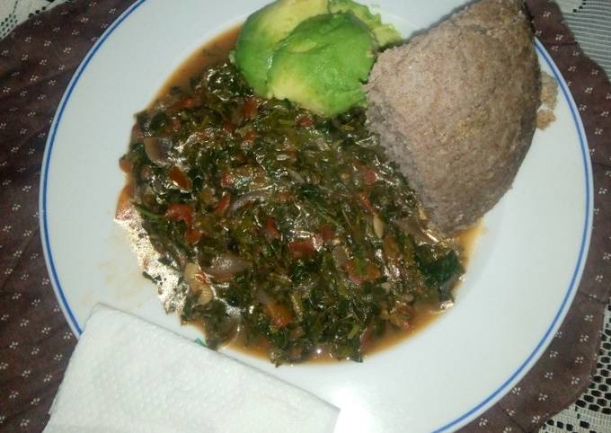 Kienyeji mboga mix,brown ugali Recipe by Mama Njoro - Cookpad
