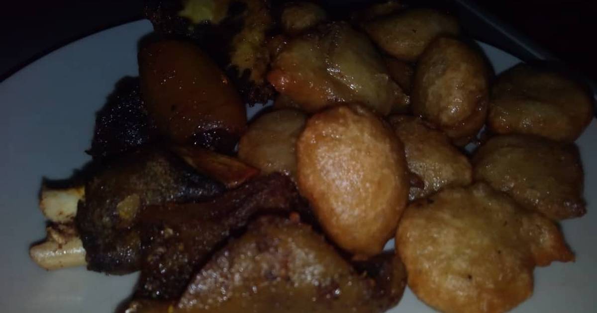 Puff puff and fried goat meat Recipe by Amadi Anita Abjmom - Cookpad