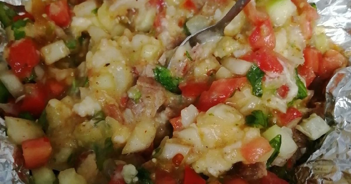Papa Asada Rellena De Carne Receta de Lizz Miramontes- Cookpad