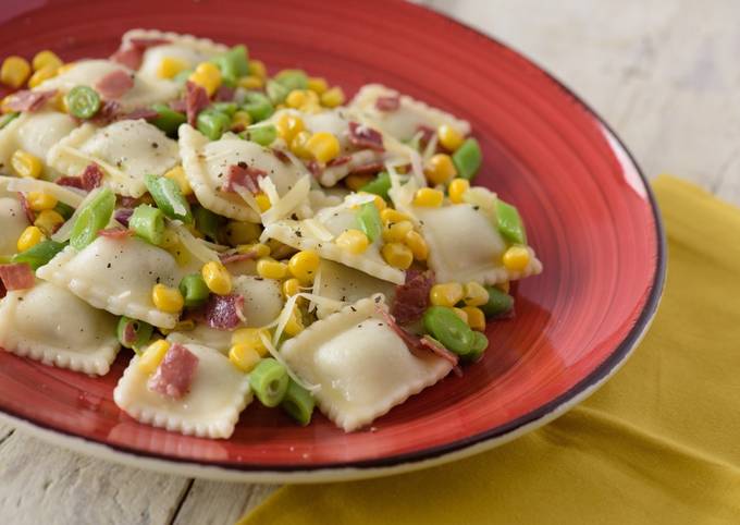 Ravioles a los 4 quesos con choclo y jamón crudo Receta de tapamania ...