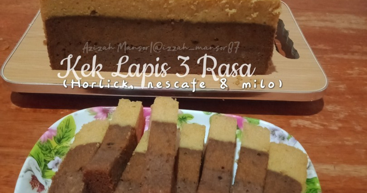 Resipi Kek Lapis 3 Rasa (Horlick, Nescafe & Milo) oleh Azizah Mansor - Cookpad