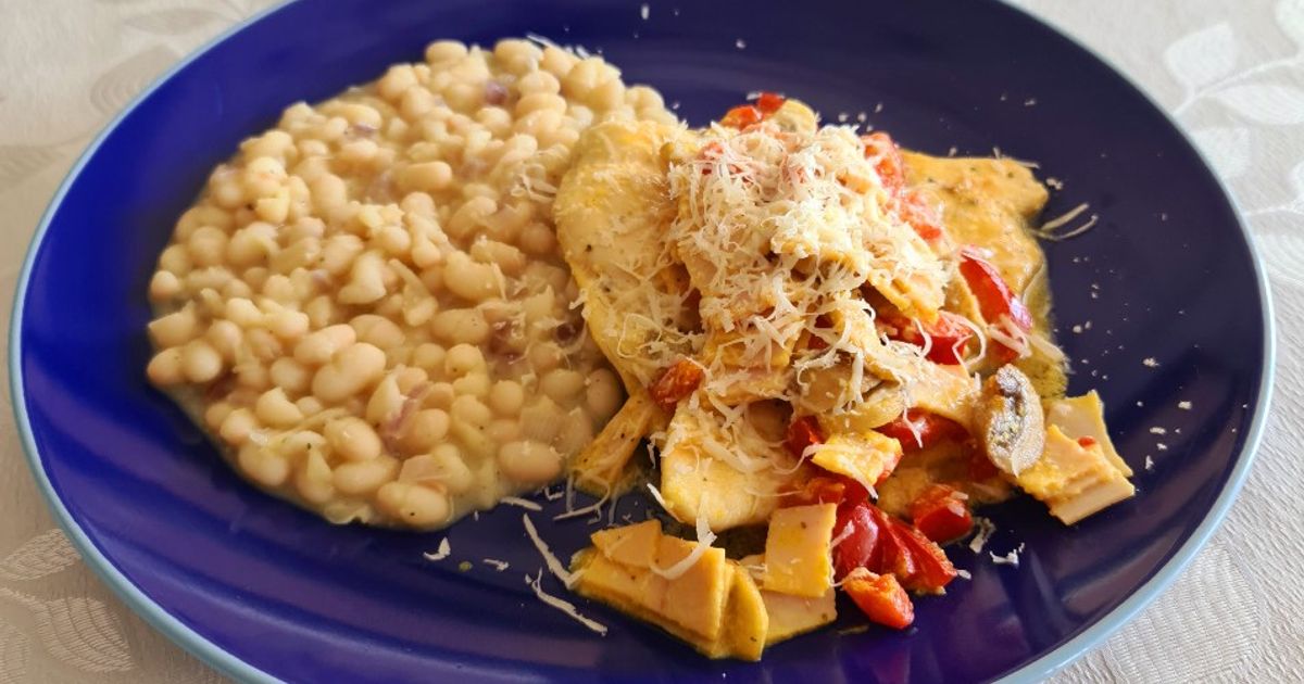 Frijol Panamito Con Filete De Pollo Con Champiñones Y Mostaza Receta de ...