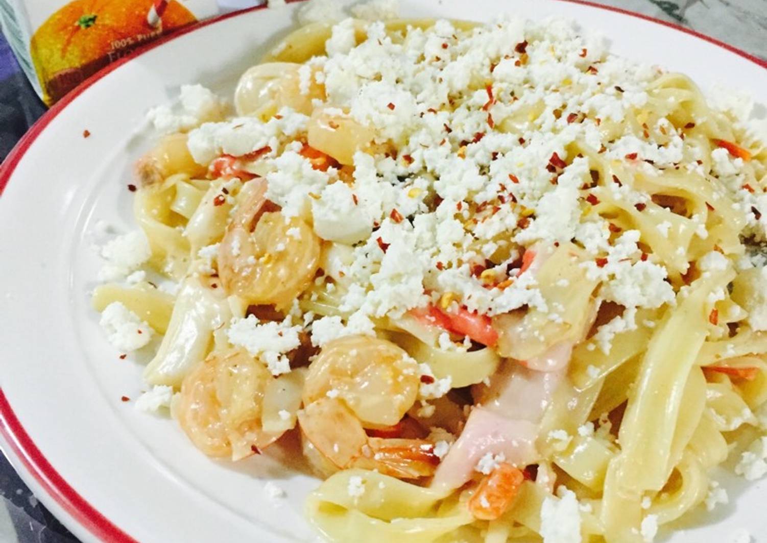 Pasta blanca con camarones Receta de claubemba- Cookpad