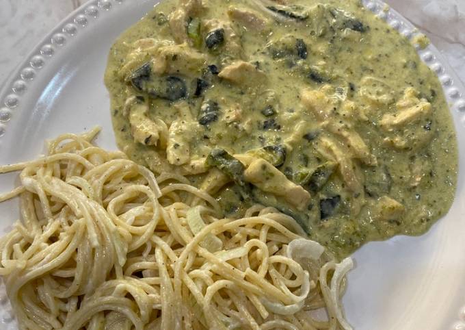 Pollo a la crema verde Receta de Oscar Hernandez- Cookpad