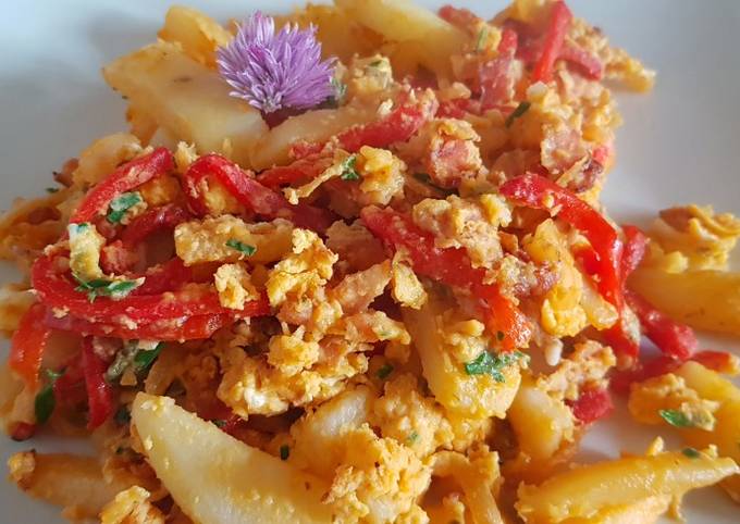 Revuelto de papas y morrones, con huevo. #panal Receta de Ariel ...
