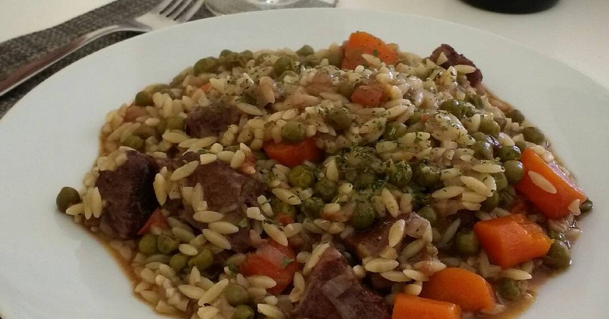 Beef Ragout With Peas And Orzo Pasta Recipe By David Prieto