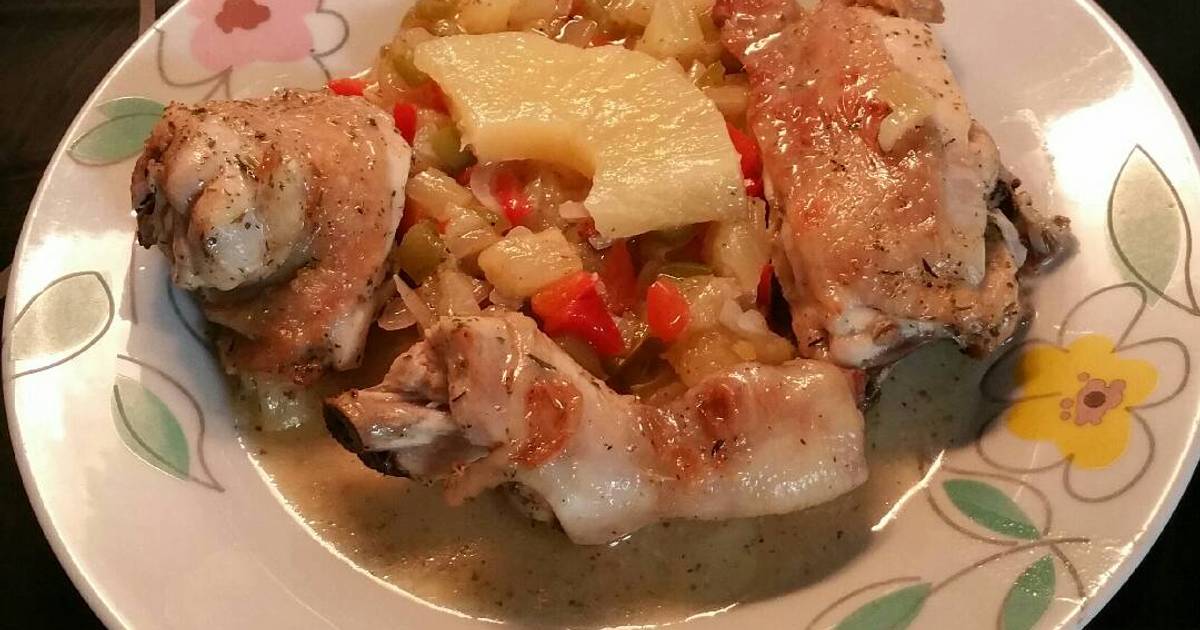 Pollo al horno con piña Receta de Conchy Domper Franco- Cookpad
