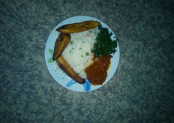 White rice, vegetable, stew and plantain Recipe by Barack Oizamsi ...