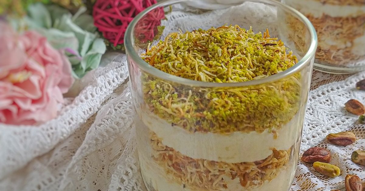 Kunafa (Othmaliyeh) Cups With Cream Recipe By Asmaa