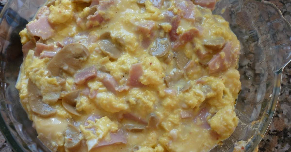 Revuelto de huevo con jamón, queso y champiñones Receta de GRINGA- Cookpad