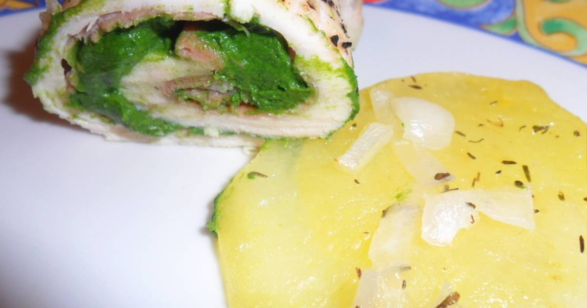 Pollo enrollado con jamón, queso y espinacas Receta de mequieroira- Cookpad