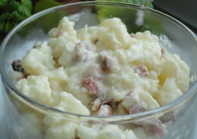 Coliflor con salsa de queso y jamón Receta de Rebe- Cookpad