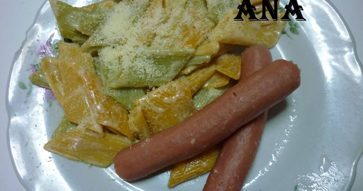 Fideos mostacholes tres vegetales con salsa de panceta y cebolla Receta ...